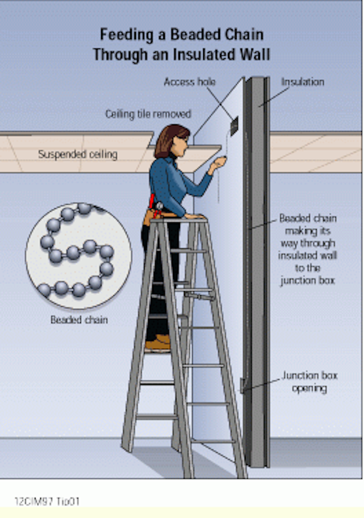 Beaded chain helps avoid snags on wall insulation | Cabling ...