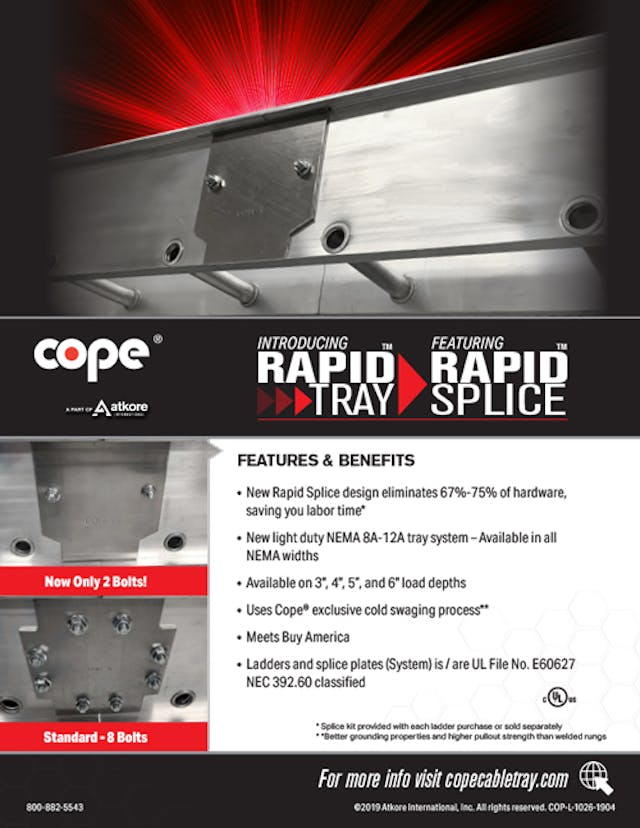 Innovative splice plate design cuts labor for cable tray installations ...
